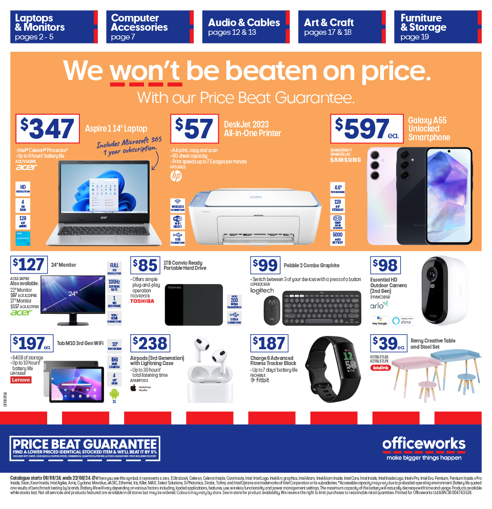 Officeworks Catalogue August 7 - 22, 2024 We Won't be Beaten on Price ...